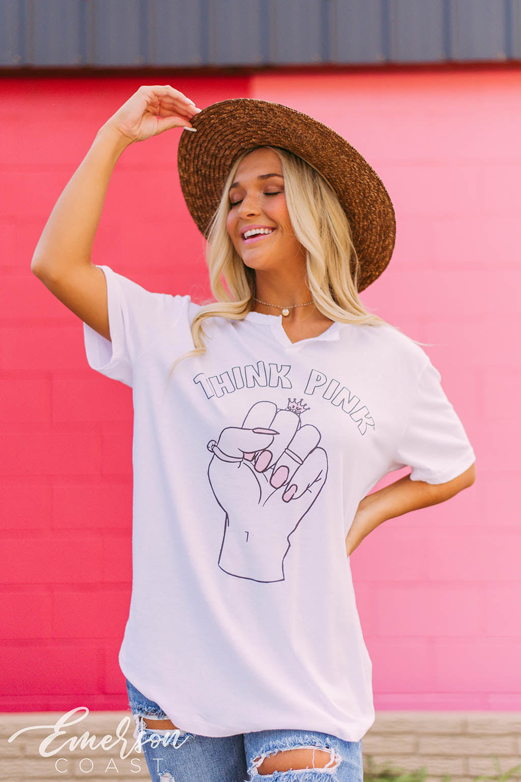 Zeta Think Pink Notch Tee - Emerson Coast