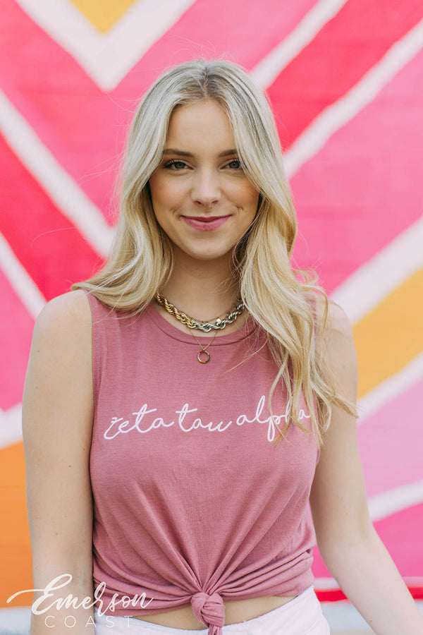 Zeta Tau Alpha Pink Script PR Tank - Emerson Coast