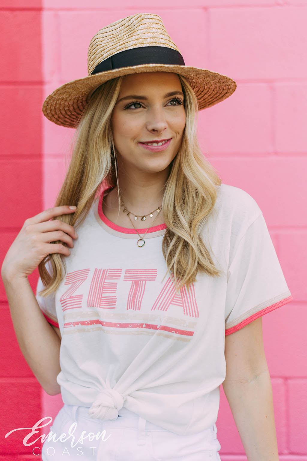 Zeta Tau Alpha Pink Colorblock Ringer Tshirt - Emerson Coast